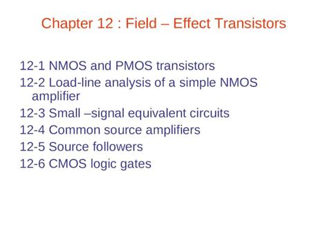 Ppt Chapter 12 Field Effect Transistors 12 1 Nmos And Pmos