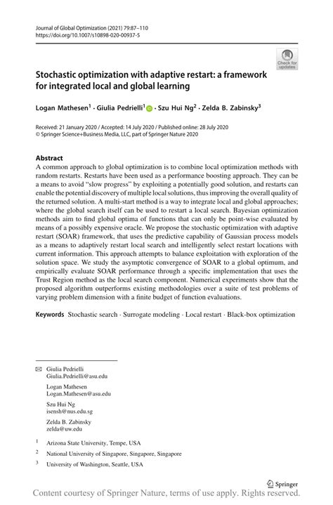 Stochastic Optimization With Adaptive Restart A Framework For Integrated Local And Global