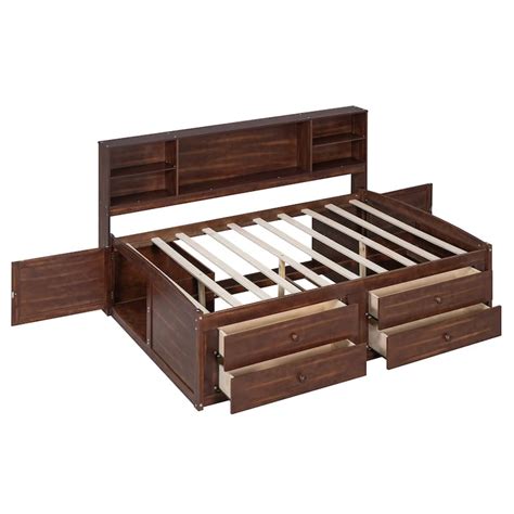 Full Size Wooden Captain Bed With Storage Shelves And 4 Drawers
