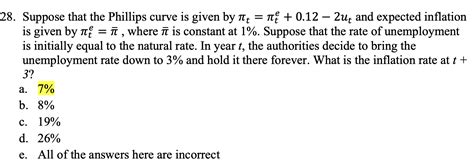 Solved Suppose That The Phillips Curve Is Given By Chegg