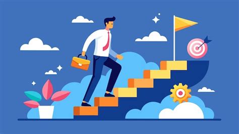 Premium Vector Man Ascending Staircase Step By Step