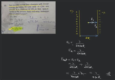 Two parallel infinite line charges with linear charge densities λC m