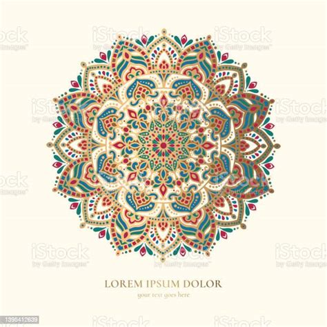 베이지 색 배경에 고급 만다라 벡터 패턴 템플릿 황금 디자인 요소 전통적인 터키 인도 모티프 직물 및 섬유 벽지 포장 또는 원하는 아이디어에 적합합니다 원형에 대한 스톡