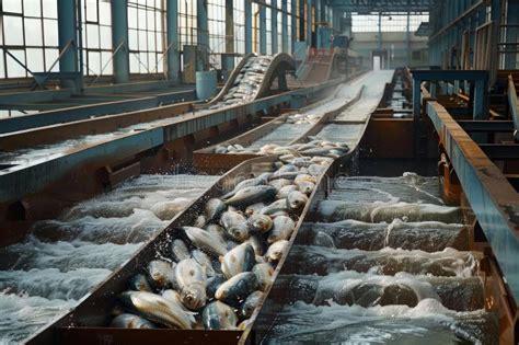 Fish Processing In Industrial Plant Stock Image Image Of Packing