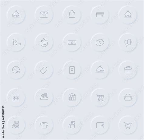 Shopping Line Gray Icons On Round Rubber Buttons Shopping Icon Set For Web Mobile Apps Ui
