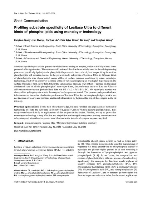 Pdf Profiling Substrate Specificity Of Lecitase Ultra To Different