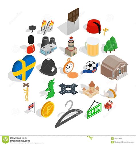Sweden Icons Set Isometric Style Stock Vector Illustration Of Europe