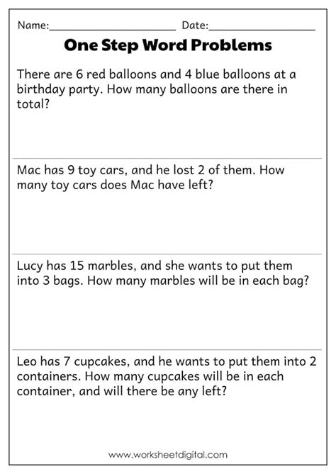 One Step Word Problems All Operations PDF Word Problems Worksheet For 1st Grade 2nd Grade