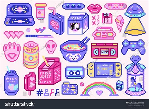 Pixel Art 8 Bit Objects Retro Stock Vector Royalty Free 2192696811