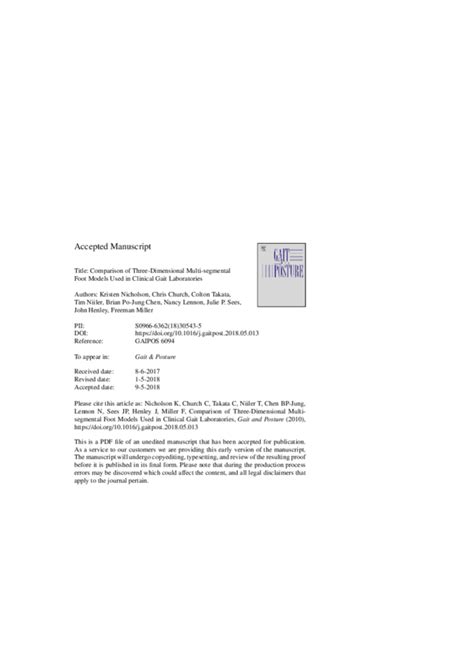 Pdf Comparison Of Three Dimensional Multi Segmental Foot Models Used
