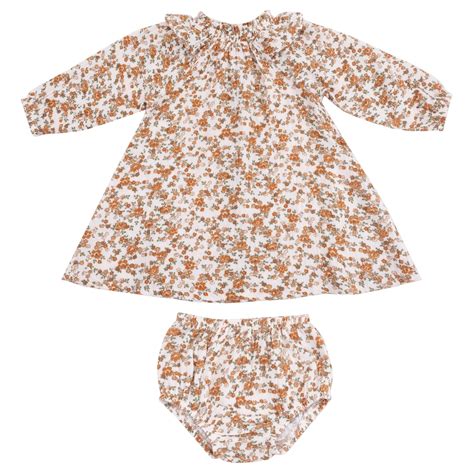 Long Sleeve Ruffle Smocked Neck Dress Diaper Cover Prairie Calico
