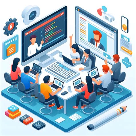 3d Flat Icon As Remote Team Collaborating On A Software Development Project Concept As A Vector