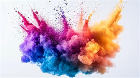 Multicolored Powder Explosion Creating A Stunning Visual Effect On A White Background Stock