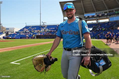 Liam Hicks Of The Miami Marlins In The Spring Training Game Against