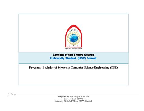 OBE CSE CSE University Student Format L University Of Global Village UGV Barishal