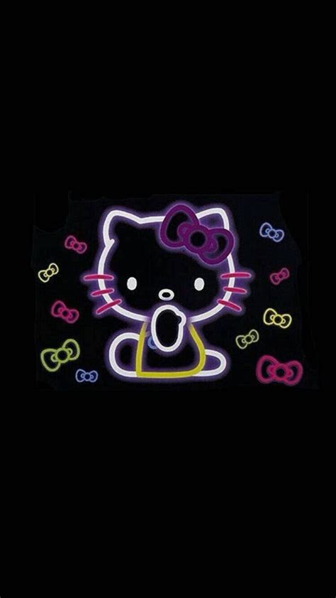 🔥 Free Download Black Hello Kitty Neon With Ribbons Wallpaper By