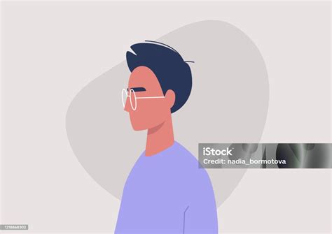 젊은 남성 캐릭터 초상화 프로필 보기 밀레니엄 라이프 스타일 평면 벡터 그래픽 남자에 대한 스톡 벡터 아트 및 기타 이미지