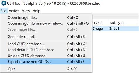 possible to export name and descriptions and guid of dxe pxe to text