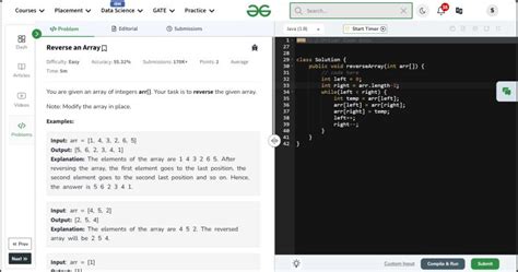 day3 160daysofcode reversearray twopointertechnique geeksforgeeks