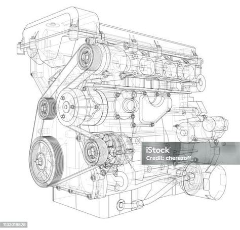 엔진 스케치 3d의 벡터 렌더링 엔진에 대한 스톡 벡터 아트 및 기타 이미지 엔진 차 3차원 형태 Istock