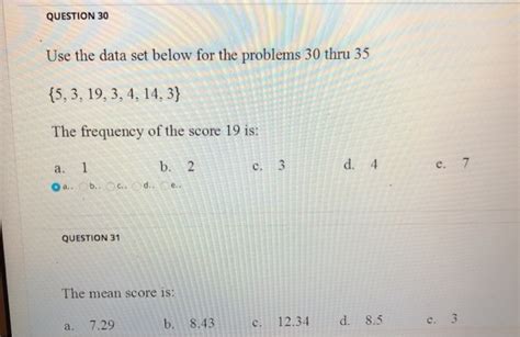 solved question 30 use the data set below for the problems