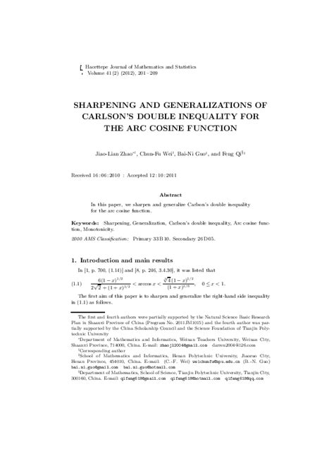Pdf Sharpening And Generalizations Of Carlsons Double Inequality For