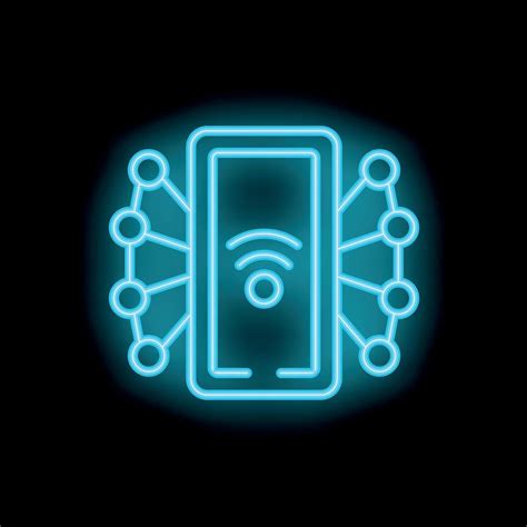 Neon Icon Of Smartphone Connecting To Network Hub With Wifi Signal