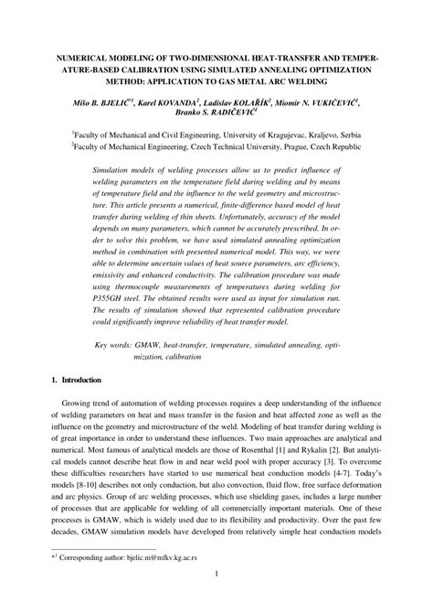 Pdf Numerical Modeling Of Two Dimensional Heat Transfer And Temperature Based Calibration