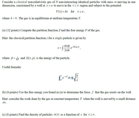 Solved Consider A Classical Non Relativistic Gas Of N