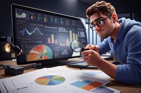 Premium Ai Image 3d Illustration Of Man With Huge Magnifying Glass Researching A Business