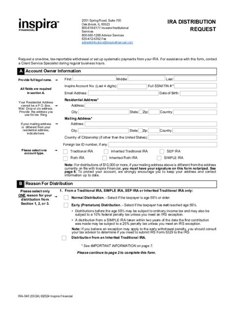 Fillable Online Inspira Ira Distribution Request Fax Email Print