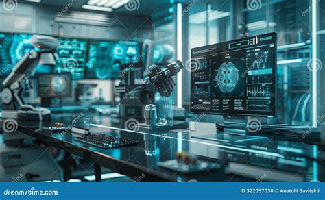 A Modern Medical Laboratory Featuring High Tech Equipment And An Ai Powered Scanner Analyzing