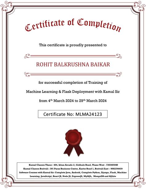 Completed Machine Learning Course Rohit Baikar Posted On The Topic