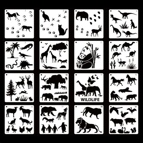 16 Pcs Multi Purpose Wild Animal Zoo Animal Painting Stencil Kit Diy