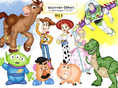 Toy Story Watercolor Clipart Cartoon Characters Png Digital Download
