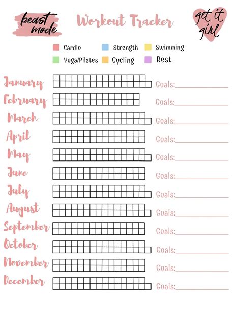 Monthly Workout Tracker Workouts Tracker