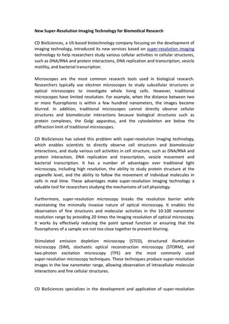 Ppt New Super Resolution Imaging Technology For Biomedical Research Powerpoint Presentation