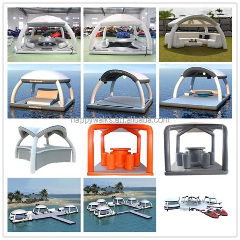 Summer Water Leisure Platform Dock Inflatable Island Floating Lounge With Tent Inflatable
