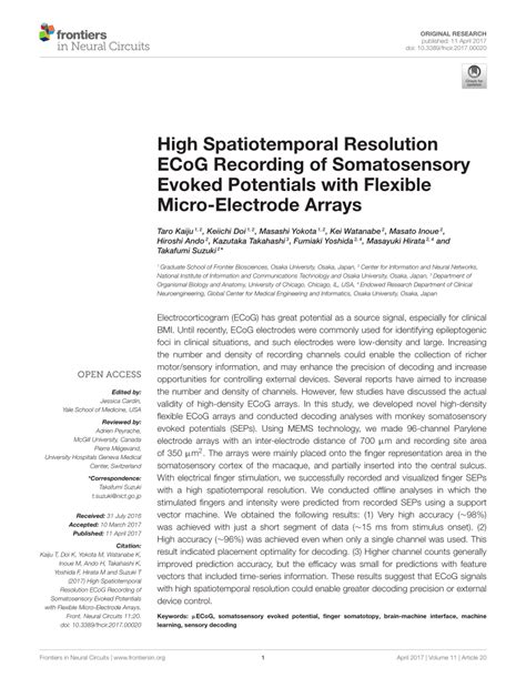 Pdf High Spatiotemporal Resolution Ecog Recording Of Somatosensory