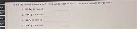 Solved Name The Following Binary Ionic Compounds Each Of