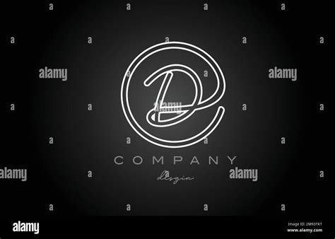 Black And White Line D Alphabet Letter Logo Icon Design Handwritten