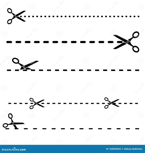 Set Of Black Scissors With Cut Lines Vector Isolated Stock Vector Illustration Of Abstract