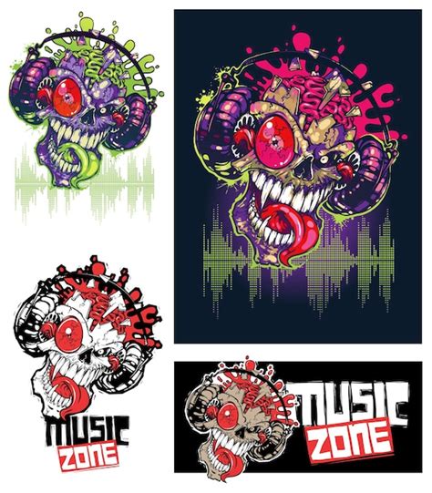 Premium Vector The Skull Explodes From The Music From The Headphones