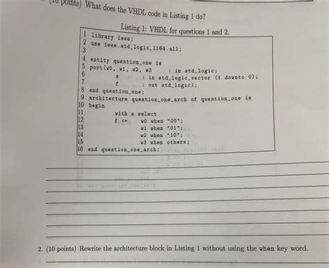 solved 10 points what does the vhdl code in listing 1 do