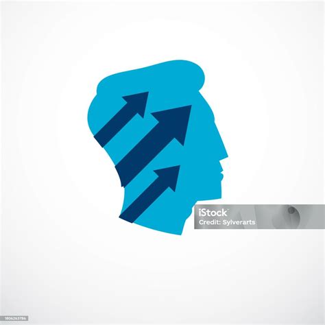 성공적인 남자 벡터 로고 또는 아이콘 디자인 위로 올라가는 화살표가 있는 남자 머리 프로필 사업가 또는 기업가 개념 Educational Institutions And