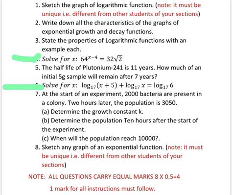 Solved Sketch The Graph Of Logarithmic Function Note It Chegg