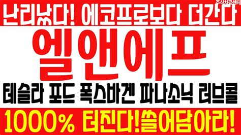 엘앤에프 긴급속보특급정보주가전망 난리났다 에코프로보다 더간다 테슬라 포드 폭스바겐 파나소닉 러브콜