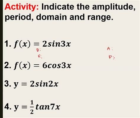 Solved Activity Indicate The Amplitude Period Domain And Range 1
