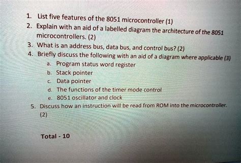 Solved Please Respond Asap 1 List Five Features Ofthe 8051