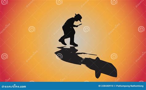 Silhouette Of Detective Man With Magnifying Glass Stock Illustration